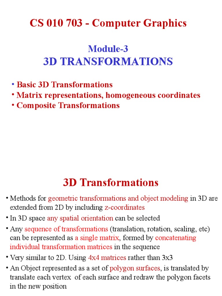 Sim 3d Transformations Final Pdf 2 D Computer Graphics Cartesian