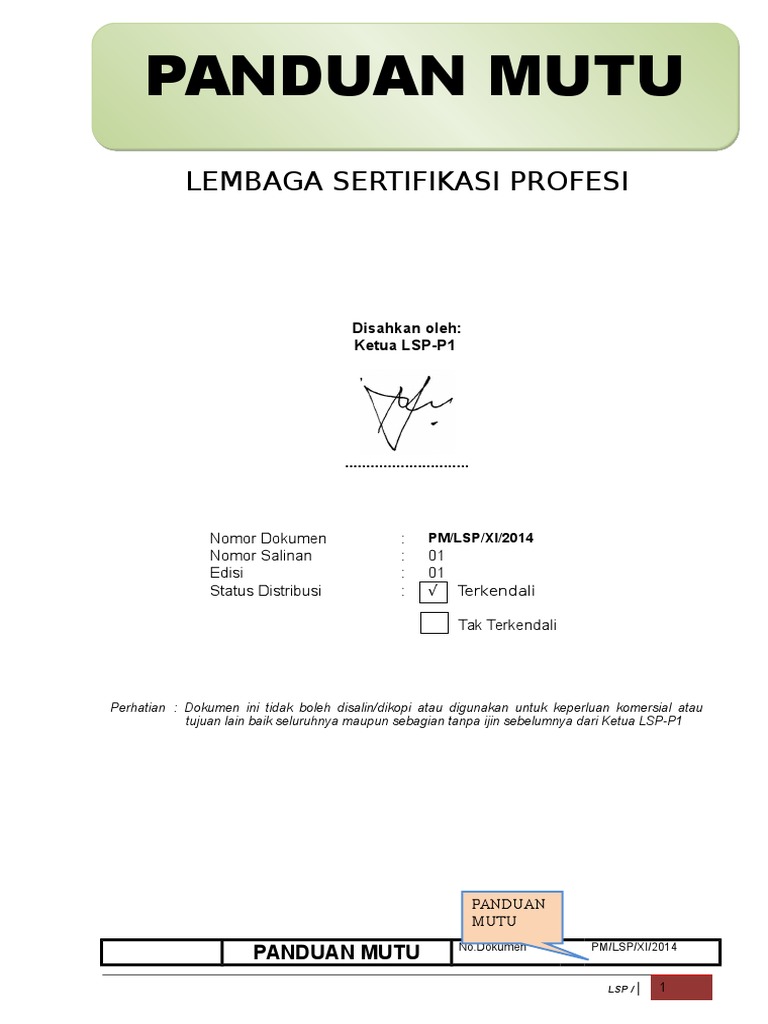 Panduan Mutu LSP XXXXX | PDF