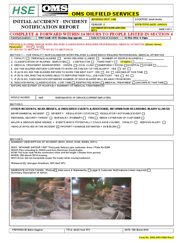 Initial Accident Incident Notification Report SHE-AIRI-F004 Rev 2 (OMS ...