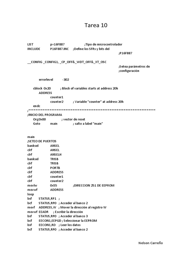PIC16F887 Microcontroller Program | PDF