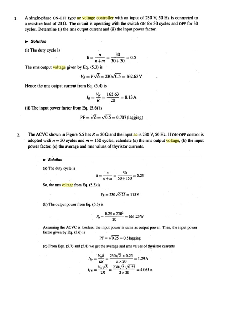 Ac Voltage Controller Numericals | PDF