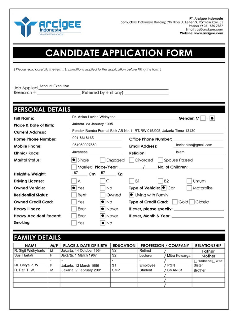 Candidate Application Form New PDF | PDF | Jakarta | Marketing