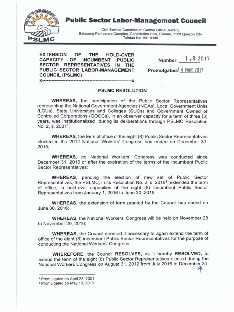 PSLMC Resolution No. 1, S. 2017 | PDF