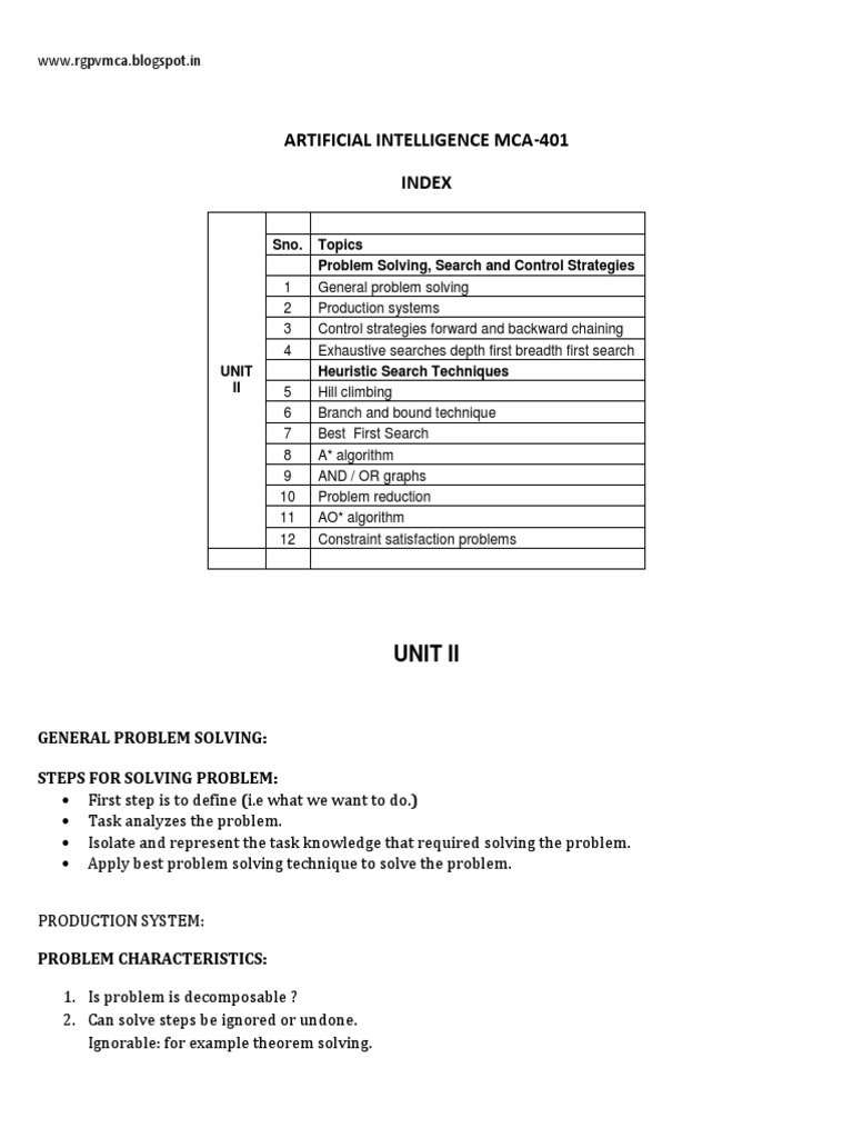 Artificial Intelligence Mca-401 Index: Unit Ii | Download Free PDF | Computer Programming ...