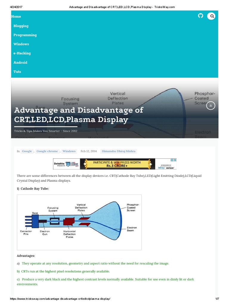 Advantage and Disadvantage of CRT,LED,LCD,Plasma Display - TricksWay ...