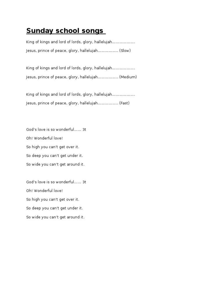Sunday School Song Lyrics | PDF | Religion & Spirituality