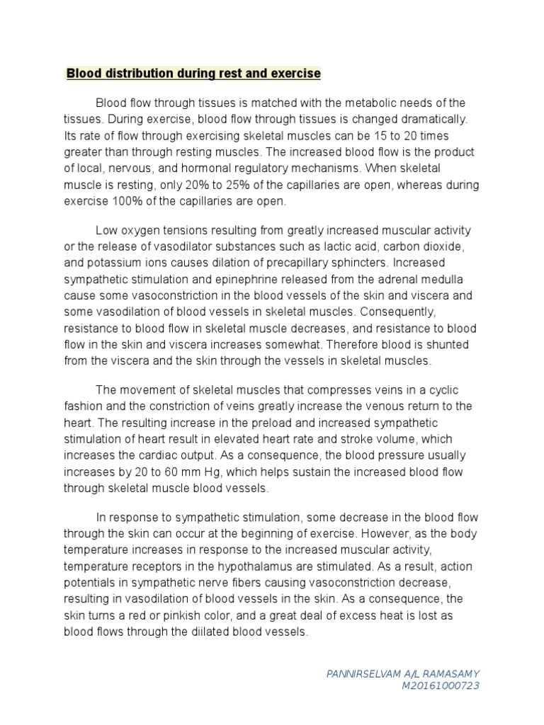 Blood Distribution During Rest and Exercise | PDF | Vasodilation | Blood