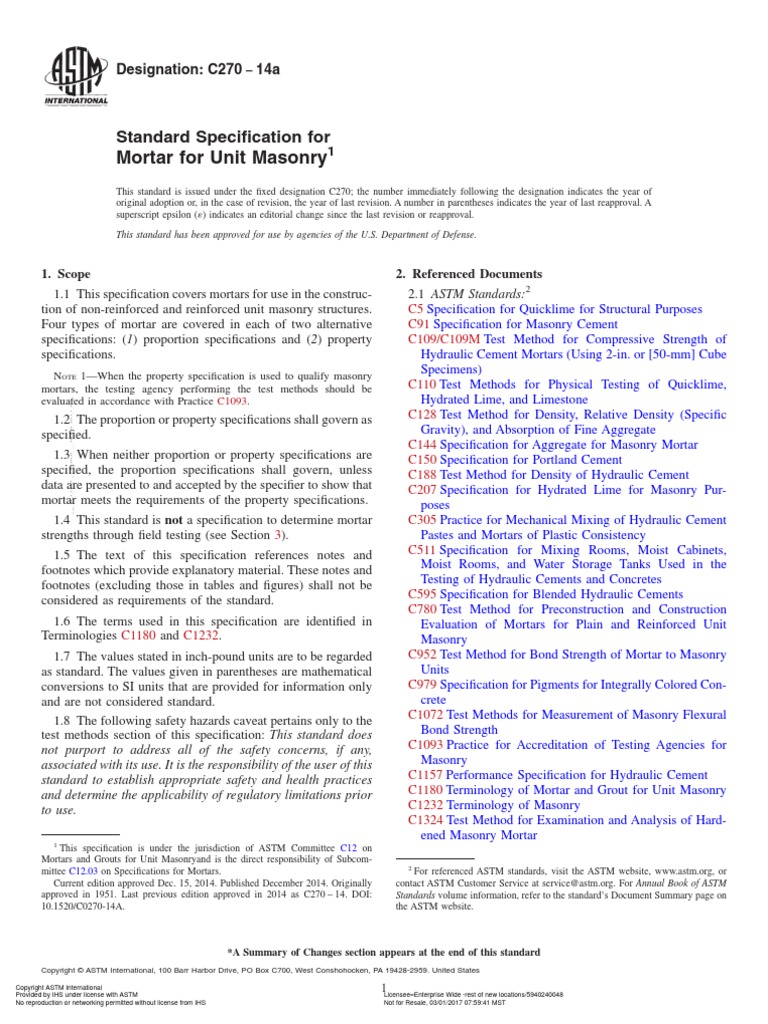ASTM C270 | Mortar (Masonry) | Cement