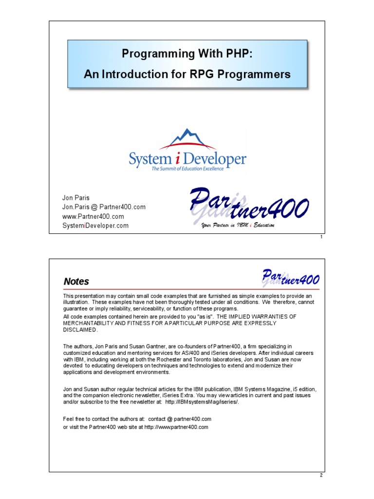 Programming With Php An Introduction For Rpg Programmers Notes Pdf