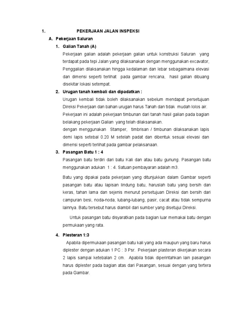 Spesifikasi Teknik Pekerjaan Jalan Inspeksi | PDF