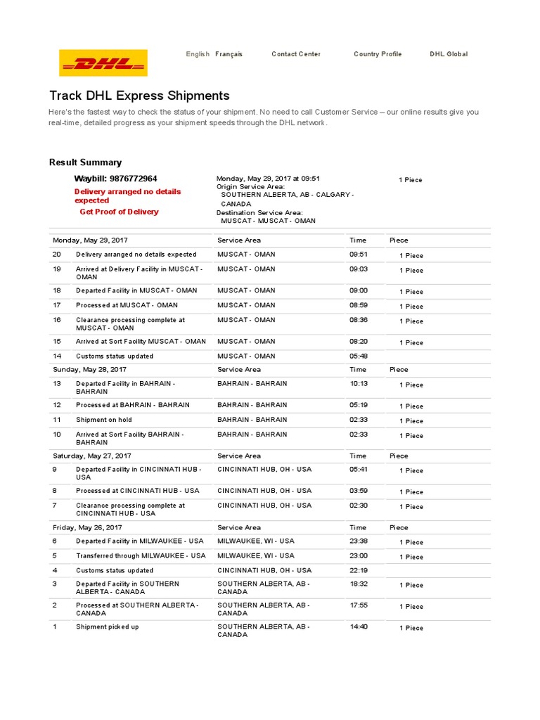 Track DHL Express Shipment Status | PDF | Oman | Business