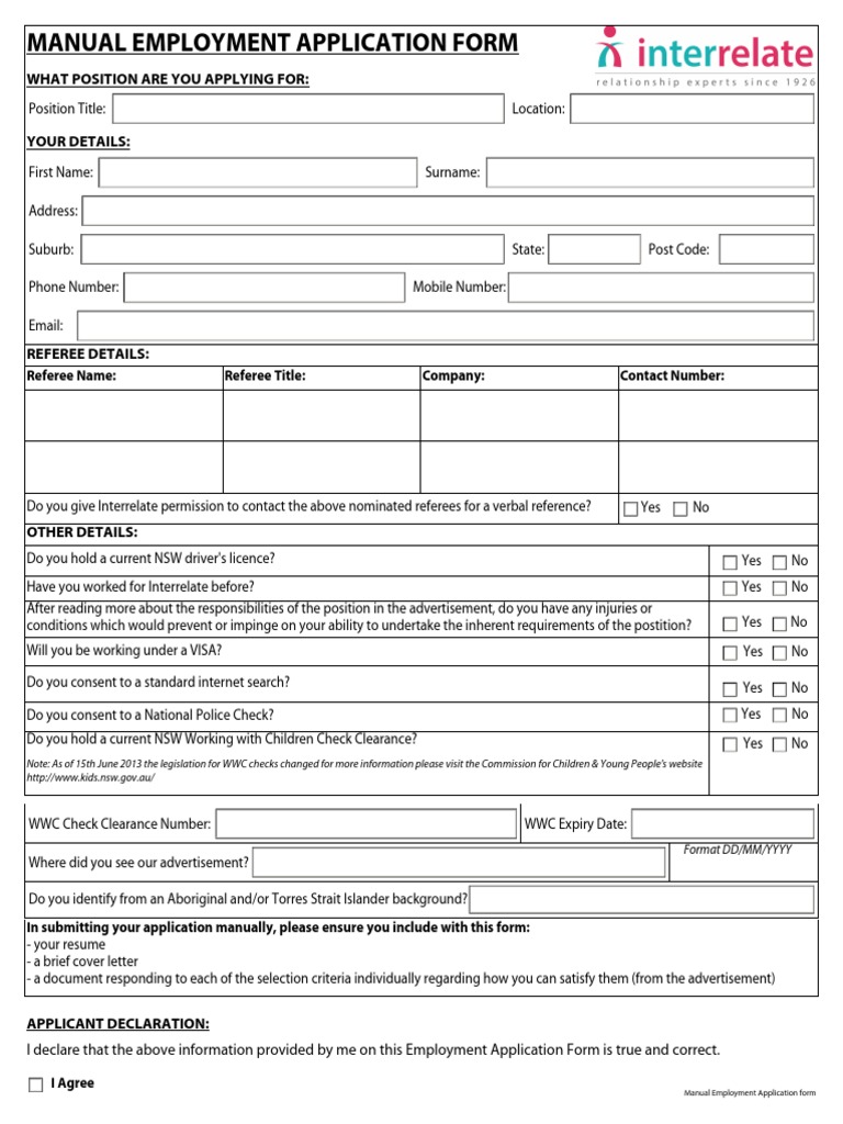 Manual Employment Application Form | PDF | Advertising | Government