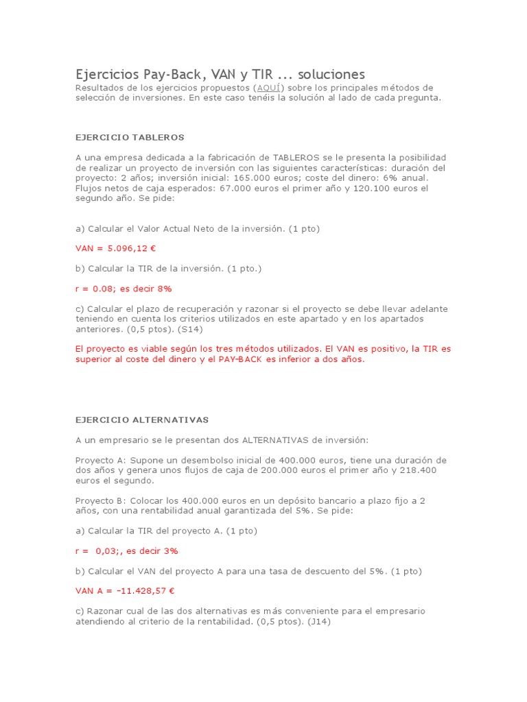 Ejercicios Pay | PDF | Valor presente neto | Tasas de interés