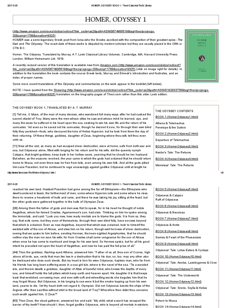 Homer, Odyssey Book 1 | PDF | Odysseus | Odyssey