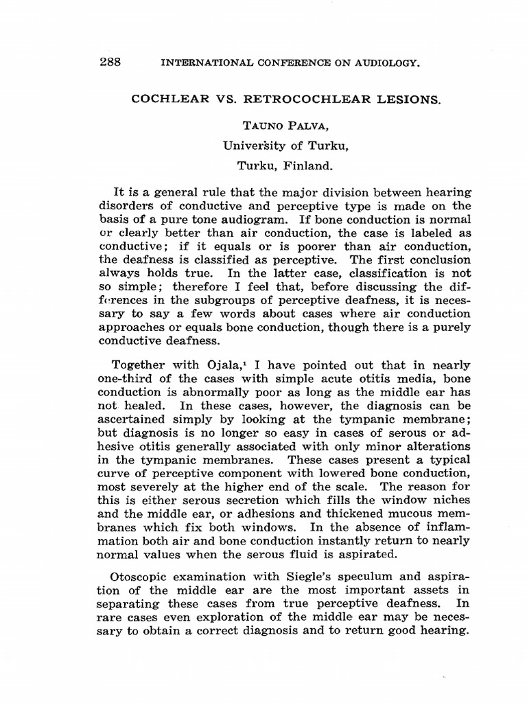 Cochlear Vs Retrocochlear Lesions | PDF | Hearing Loss | Hearing