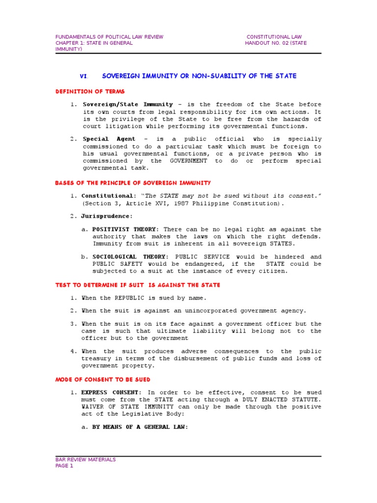 Non-Suability of The State | PDF | Sovereign Immunity | Sovereign State