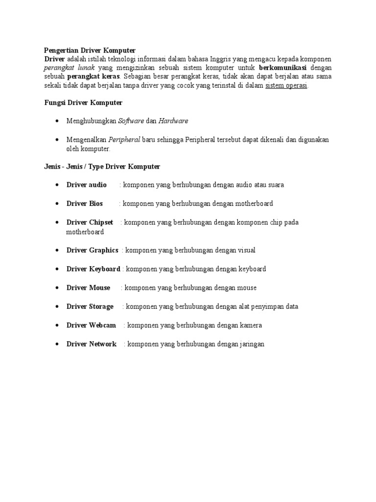 Pengertian Driver Komputer | PDF