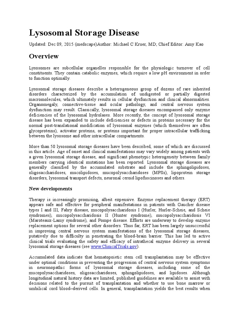 Overview of Lysosomal Storage Diseases | PDF | Lysosome | Clinical Medicine