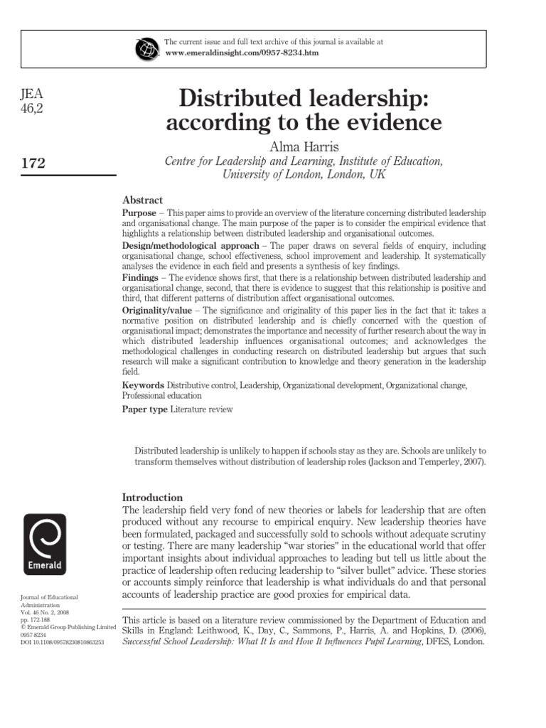 Evidence on Distributed Leadership Impact | PDF | Leadership | Emergence