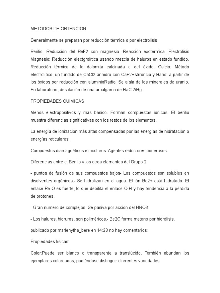 Metodos de Obtencion | PDF | Química | Átomos