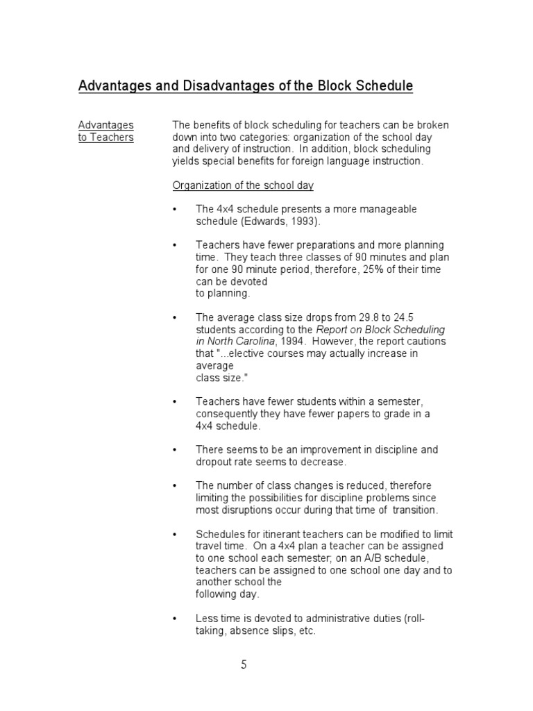 Advantages and Disadvantages of Block Scheduling PDF | PDF | Homework ...