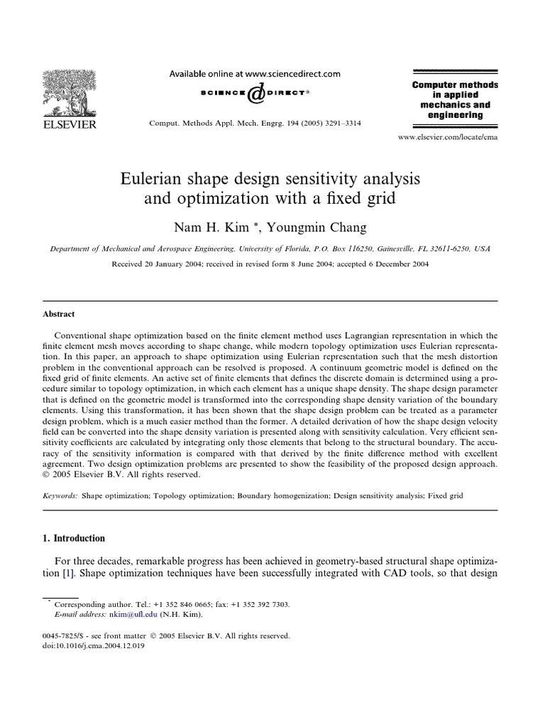 Eulerian Shape Design Sensitivity Analysis and Optimization With A Fixed Grid | PDF | Calculus ...