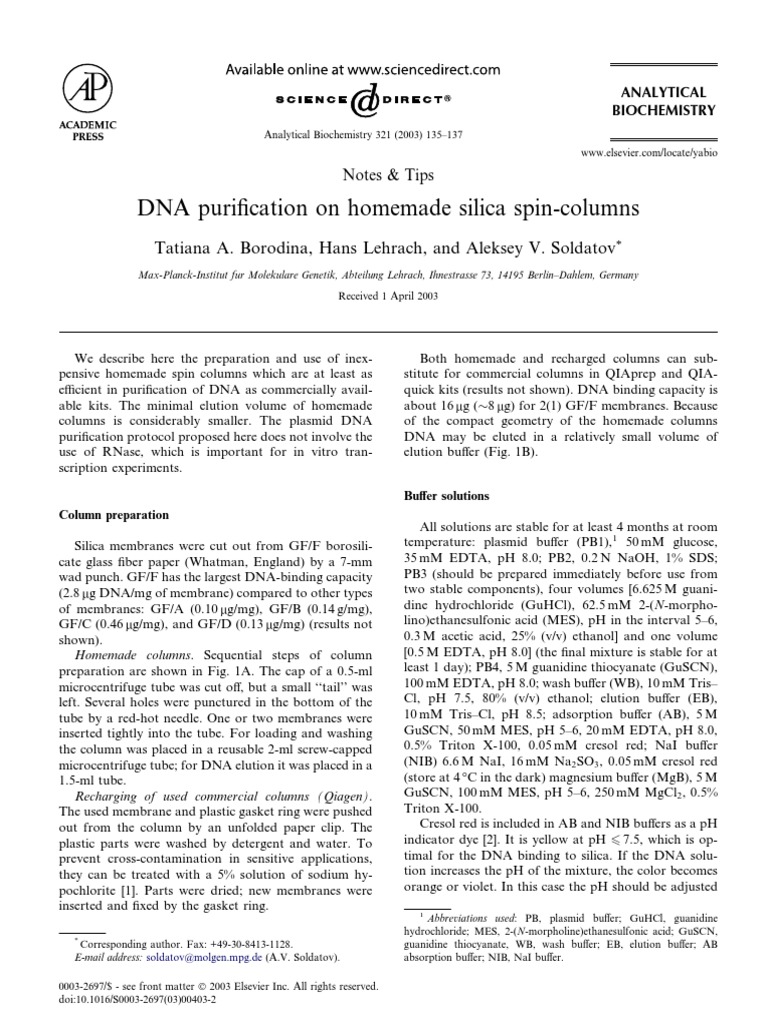 DNA Purification On Homemade Spin Columns | PDF | Primer (Molecular ...
