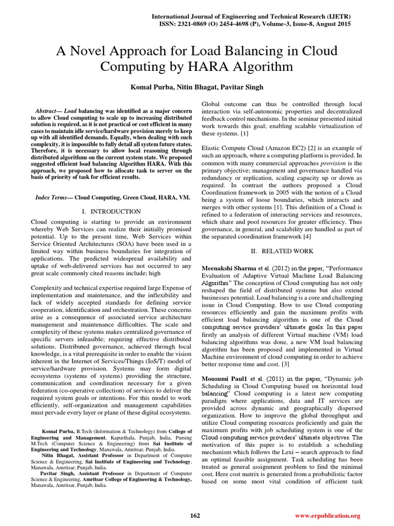 A Novel Approach For Load Balancing in Cloud Computing by HARA Algorithm | PDF | Scalability ...