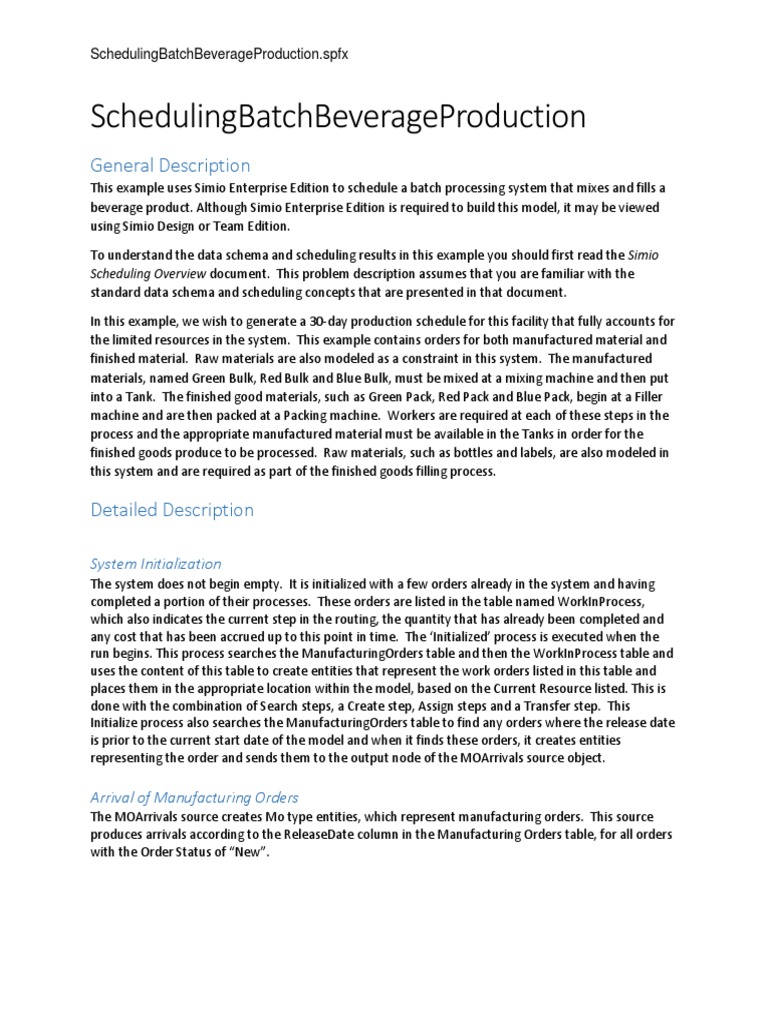 Simio Batch Beverage Scheduling Guide | PDF | Scheduling (Production ...