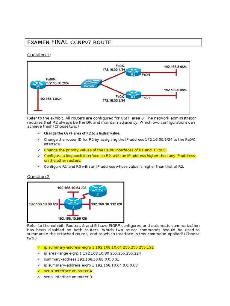 Examen Final Ccnp-Route V7-Yellow | PDF | I Pv6 | Ip Address