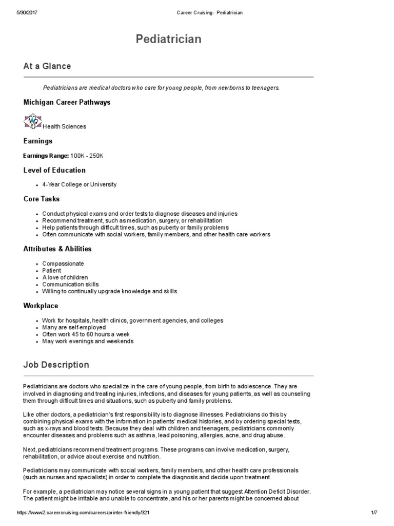 Pediatrician Career Overview | PDF | Residency (Medicine) | Pediatrics