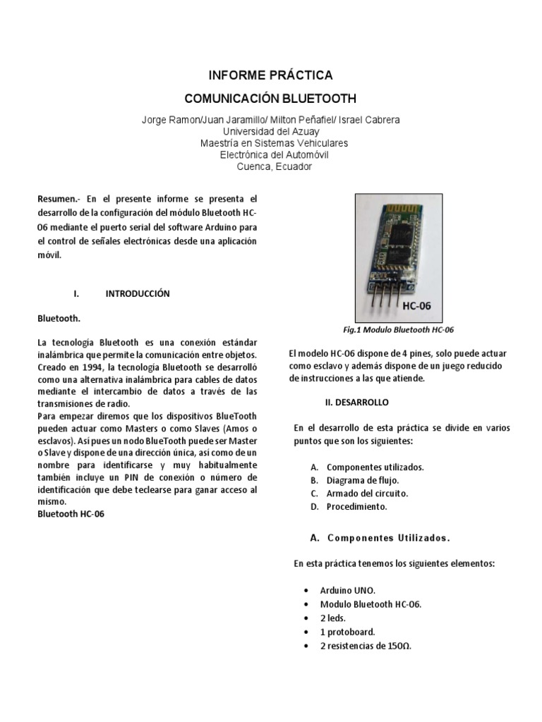 Informe Práctica Bluetooth | PDF | Bluetooth | Arduino