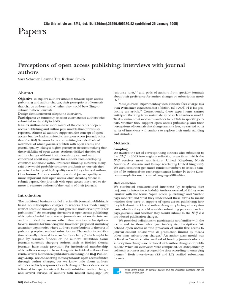 Papers: Perceptions of Open Access Publishing: Interviews With Journal Authors | PDF | Open ...