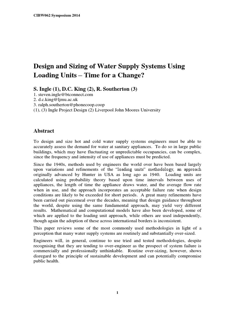 Design and Sizing of Water Supply Systems Using Loading Units - Time ...