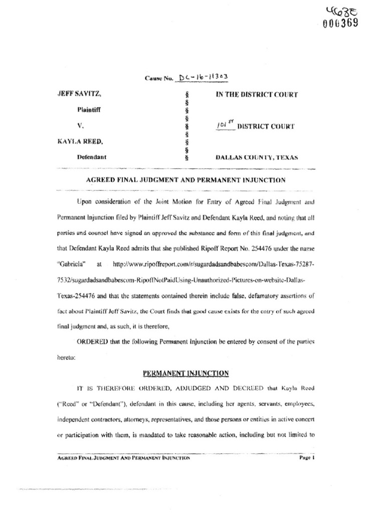 Jeff Savitz V Kayla Reed - Agreed Final Judgment and Permanent Injunction | PDF | Computer Law ...
