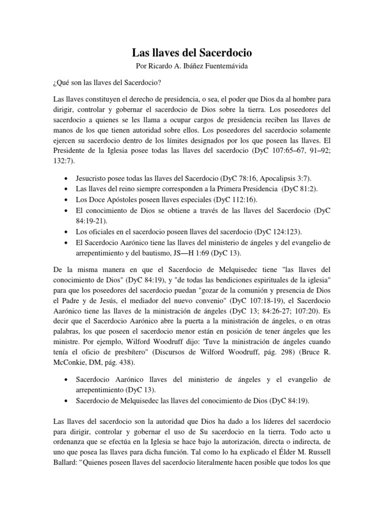 Las Llaves Del Sacerdocio | PDF | Sacerdote | Comportamiento religioso y experiencia
