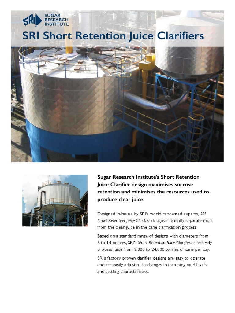 SRI Short Retention Juice Clarifiers | PDF | Sucrose | Sugarcane
