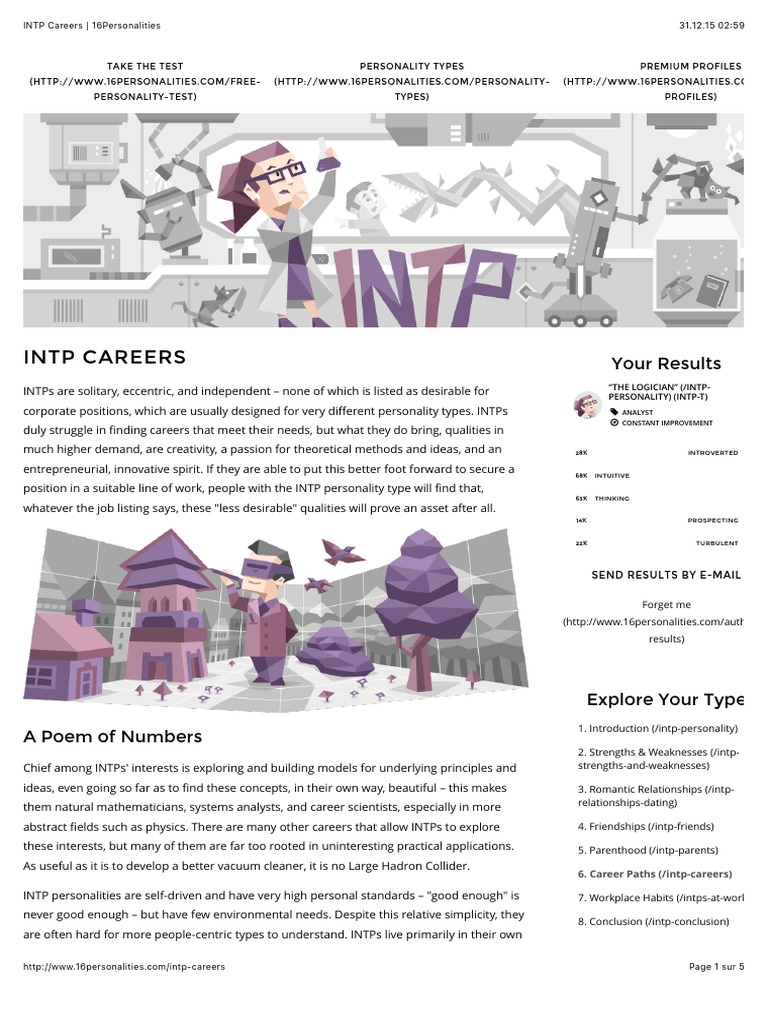 INTP Careers - 16personalities | PDF | Extraversion And Introversion ...