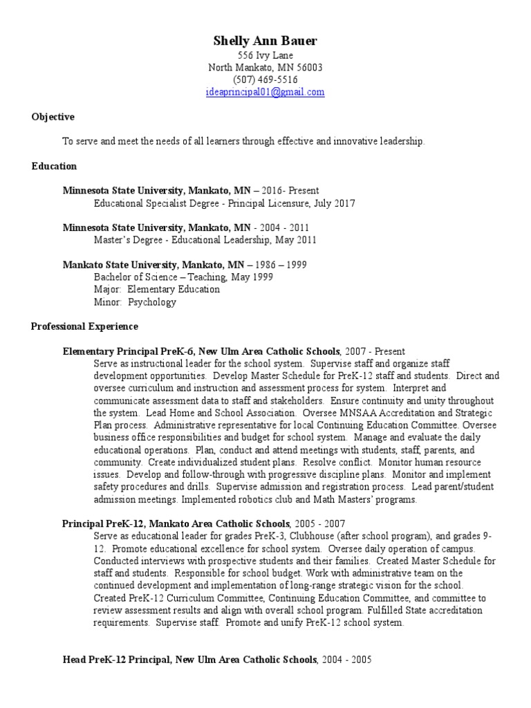 Shelly Ann Bauer - Resume 2017 | PDF | Teachers | Curriculum