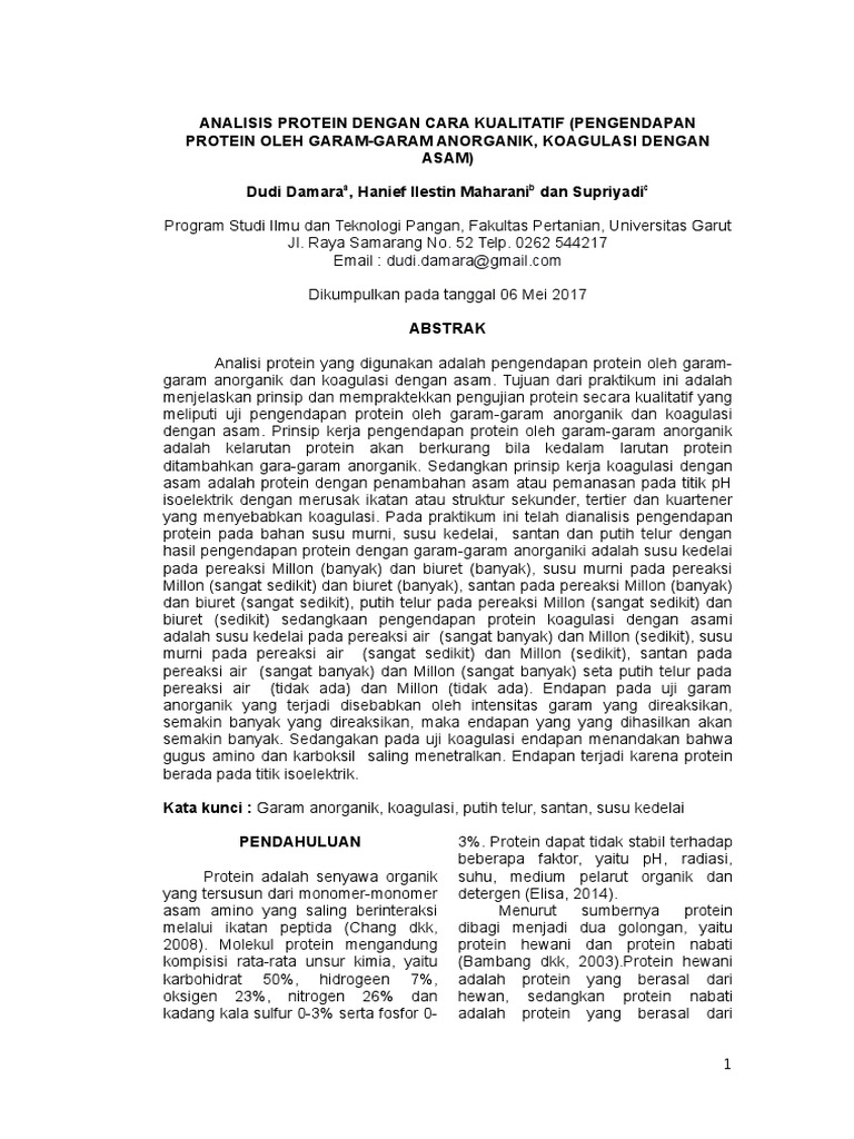 Laporan Praktikum Biokimia Analisis Protein Dengan Cara Kualitatif ... Laporan Praktikum Biokimia Analisis Protein Dengan Cara Kualitatif ...