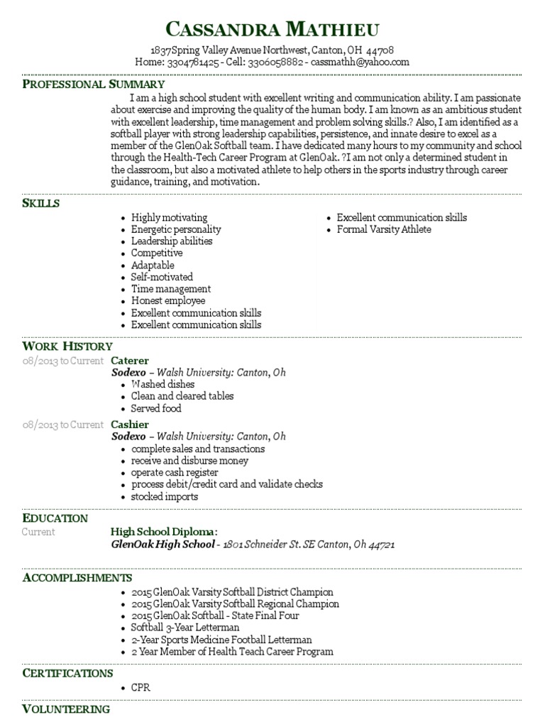 Cassandra Mathieu Resume 1 | PDF | Volunteering | Leadership