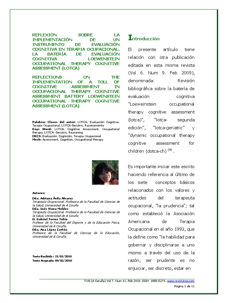 Implementación del LOTCA en Terapia Ocupacional | PDF | Percepción ...