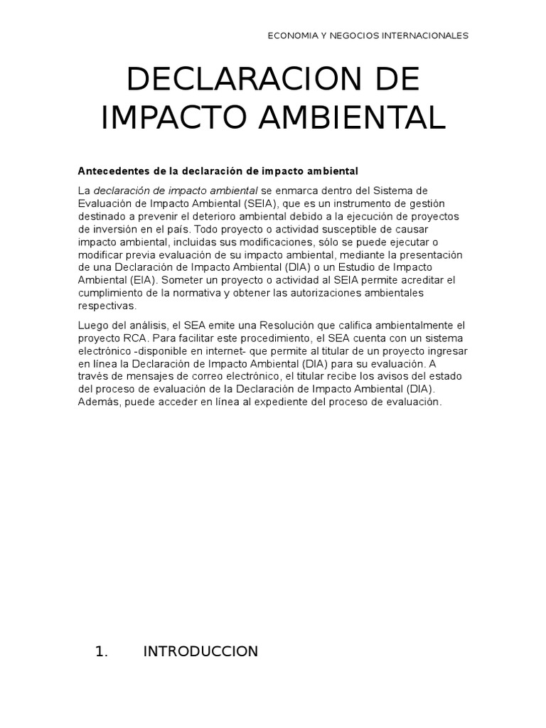 Declaracion de Impacto Ambiental | Evaluación de impacto ambiental ...