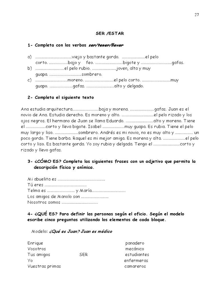 Ejercicios Práctica Verbos SER - ESTAR | PDF | Madrid | España