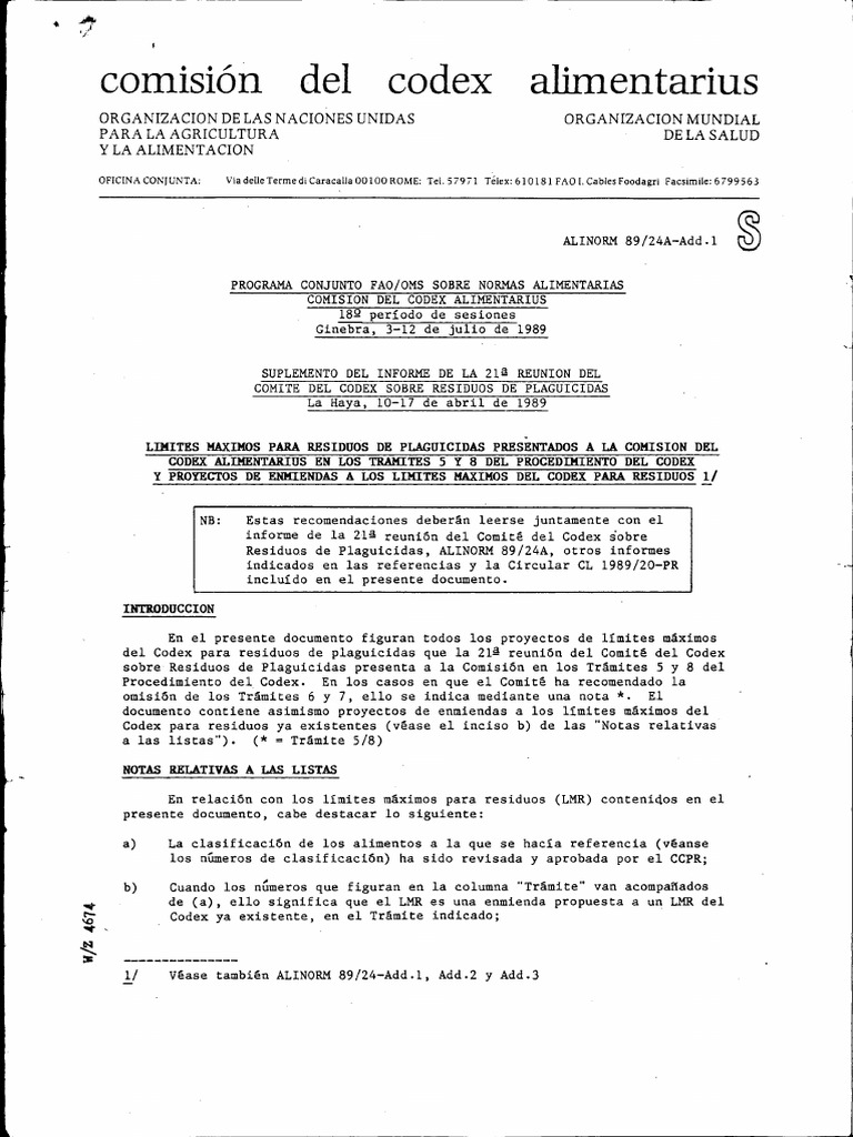 Codex Alimentario Plaguicidas | PDF | Organización de Comida y ...