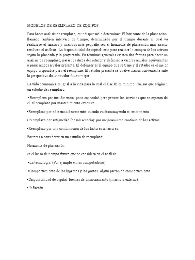 Modelos de Reemplazo de Equipos | PDF