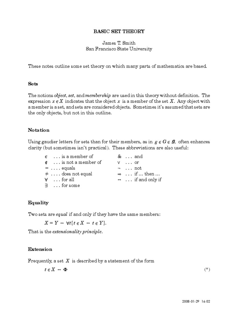 Basic Set Theory: X Y) Œt (T 0 X) T 0 Y) | PDF | Field (Mathematics ...