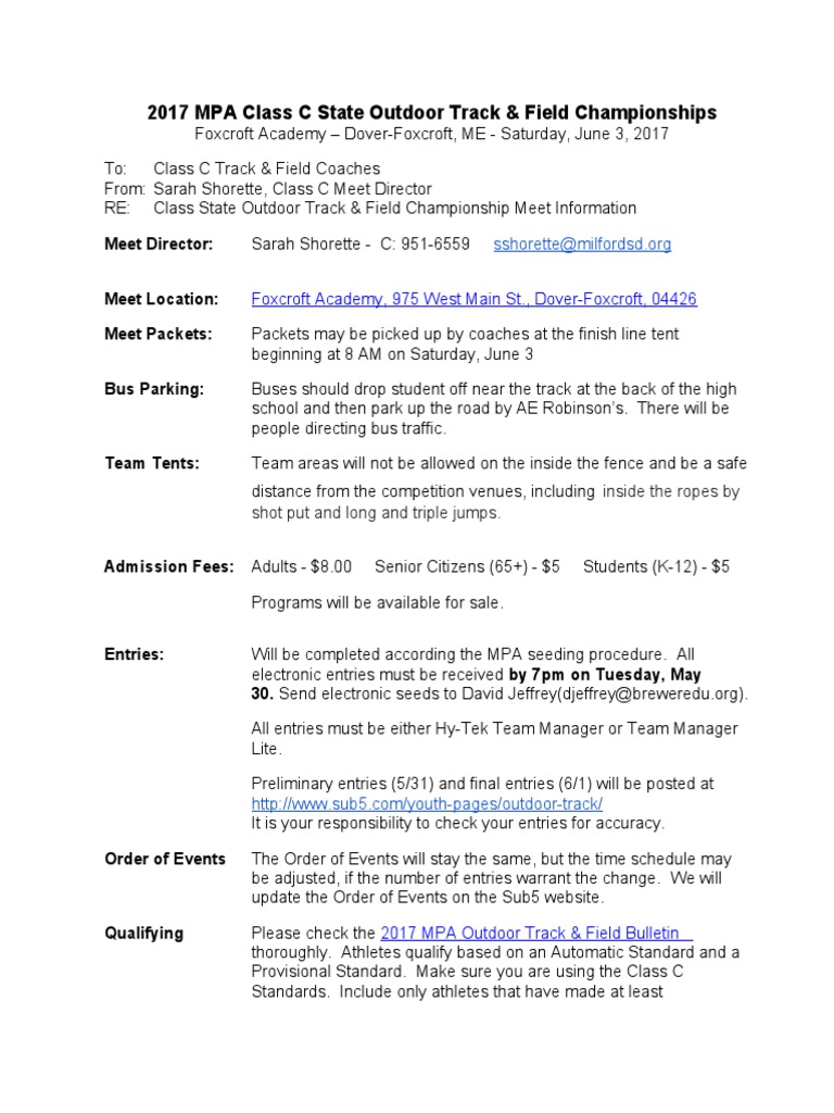 Class C Coaches Information | PDF | Track And Field | Sport Of Athletics