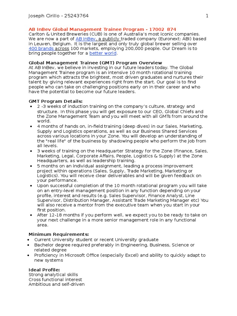 Global Management Trainee Program | Download Free PDF | Sales | Marketing