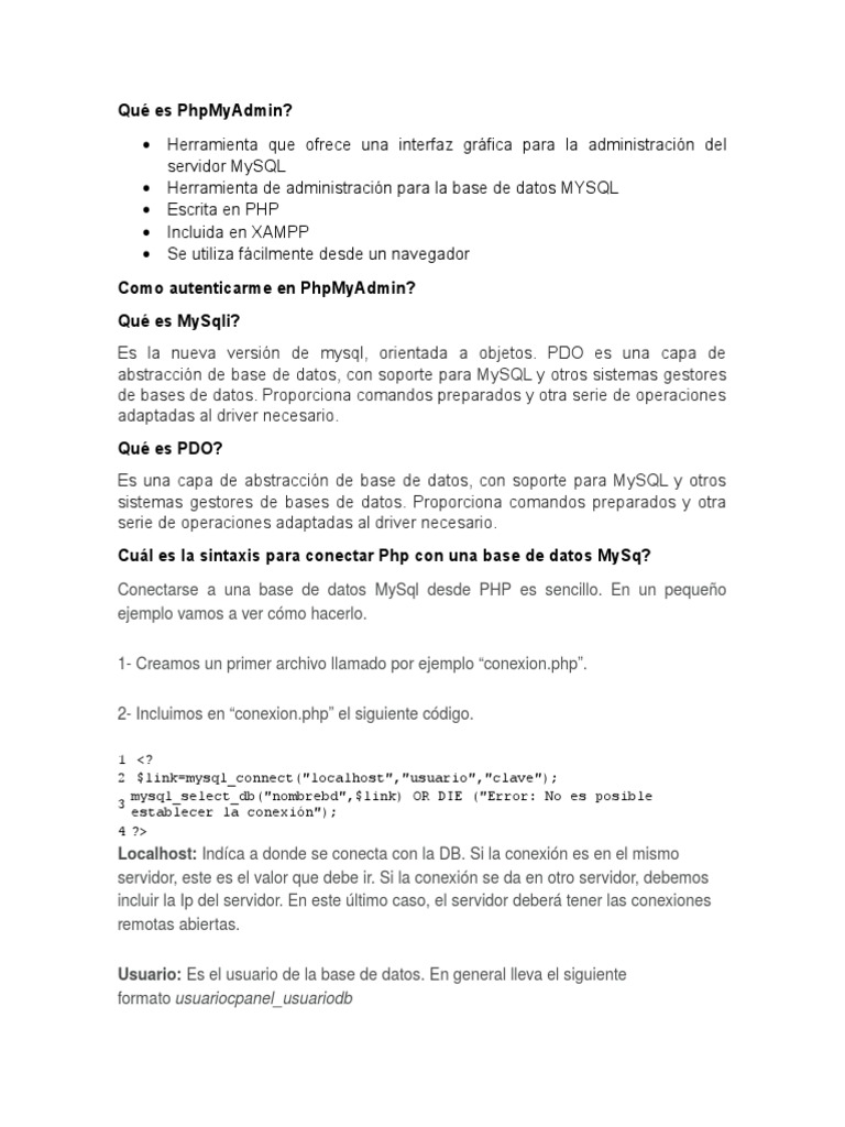 Guía PHP: Conectar y Gestionar MySQL | PDF | Mi sql | Servidor (Computación)